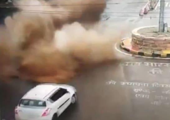 Narrow escape for car as pipeline suddenly bursts in Jodhpur; video ...