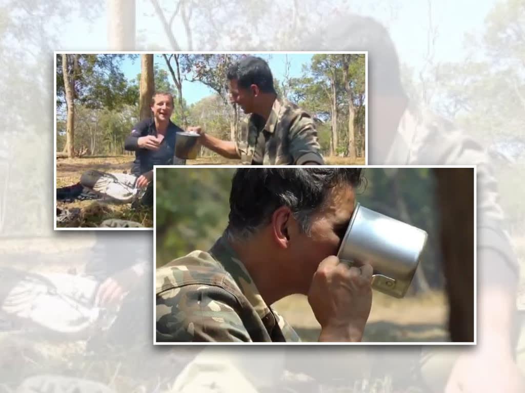 Akshay drinks 'elephant poop tea' on Bear Grylls' show, shares video ...