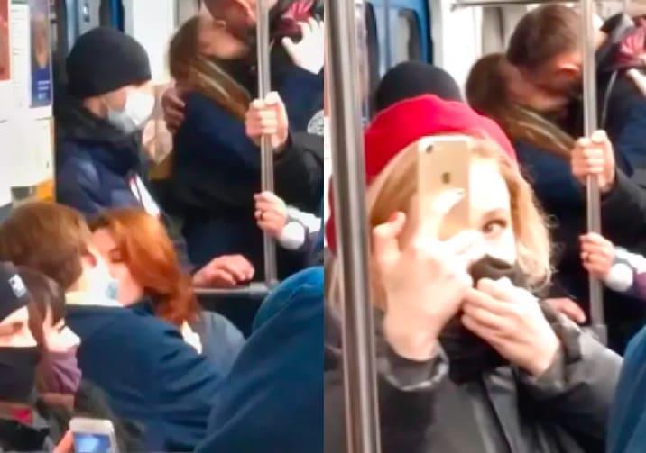 Russians protest against COVID-19 restrictions by kissing on packed metro