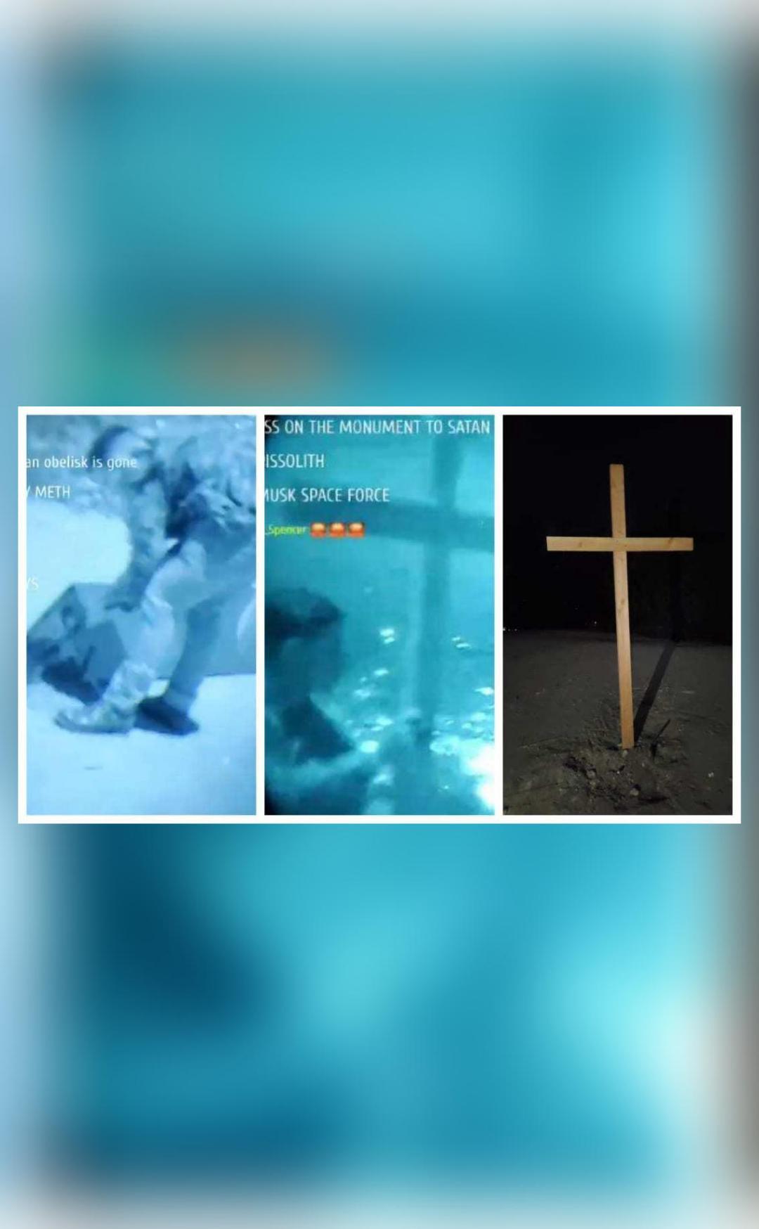 Men remove metal monolith from US mountain and replace it with cross