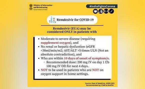 Govt shares guidelines on when Remdesivir should be considered for ...