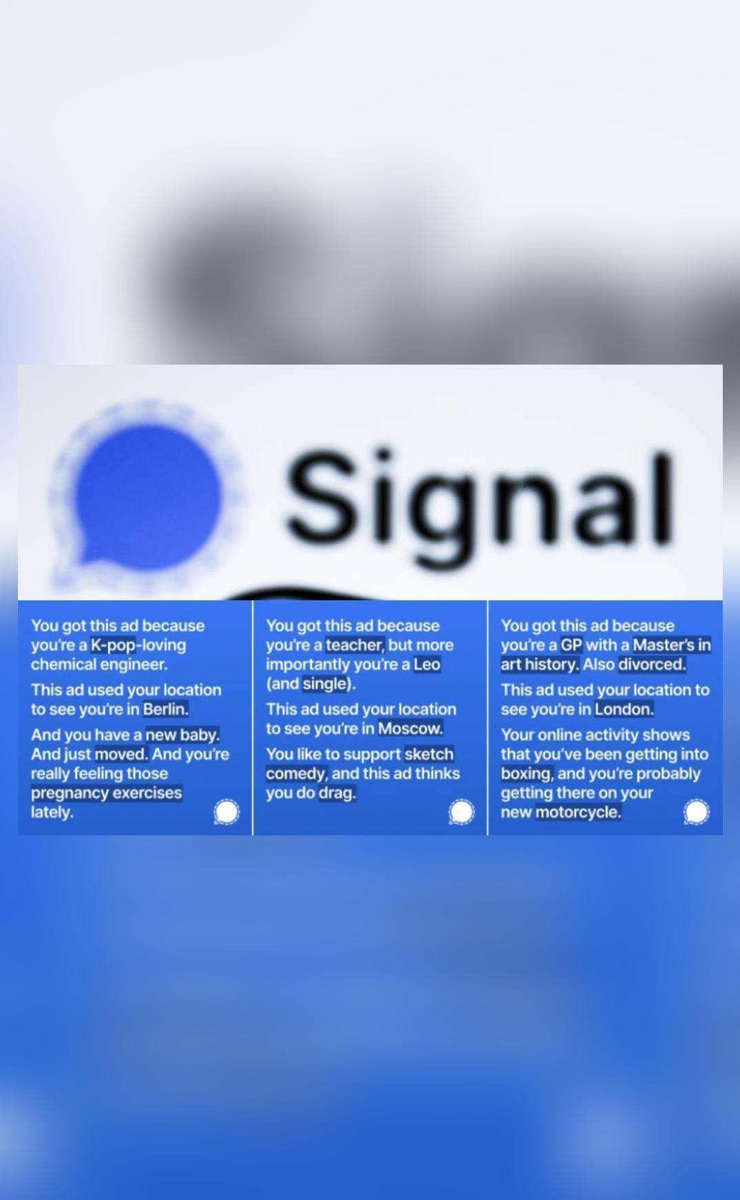 Signal makes ads to show how Facebook collects data; gets blocked by ...