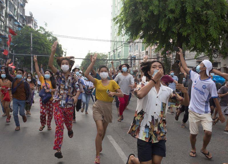 Myanmar activists hold flash mob protest against military rule | World ...