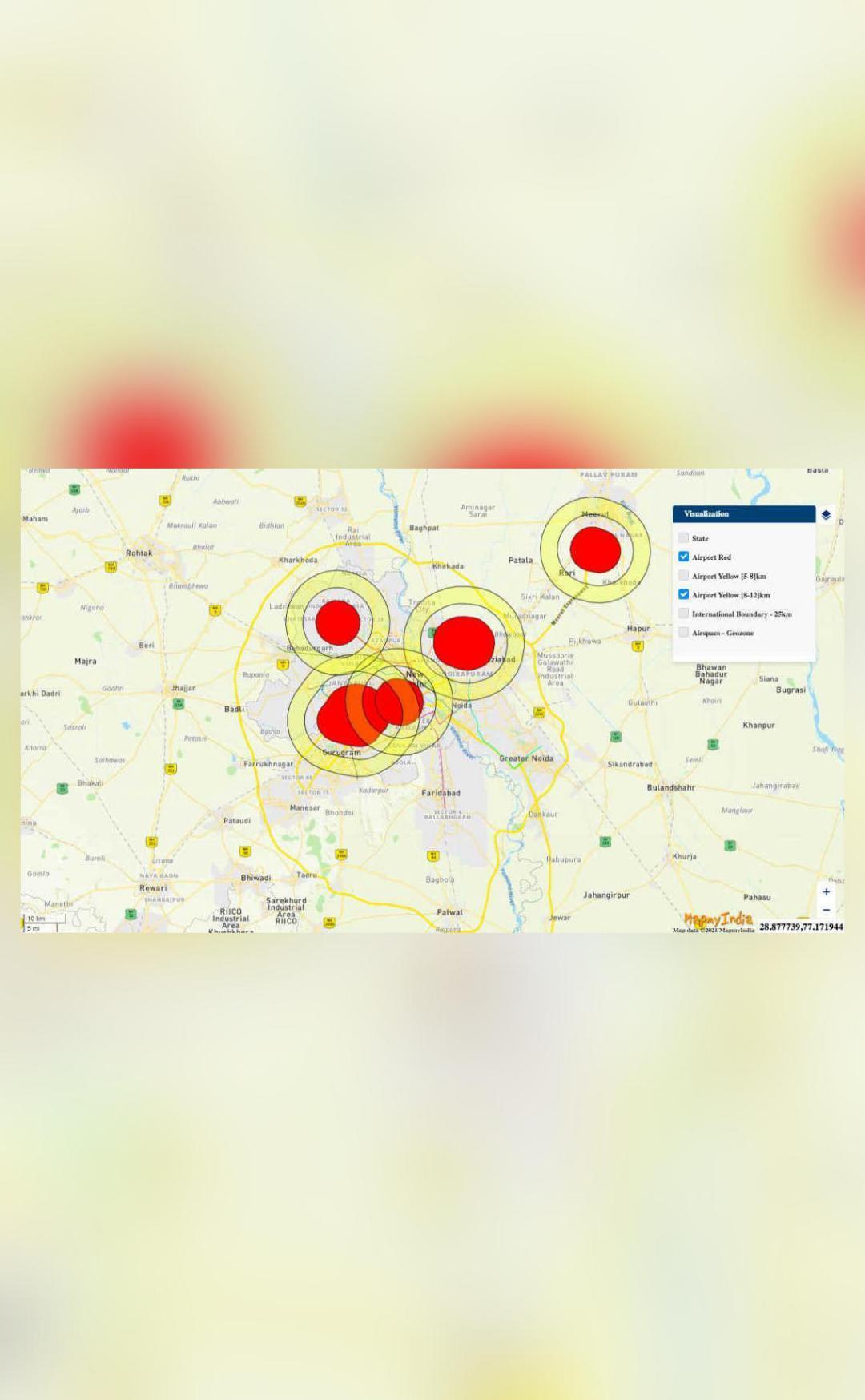 Interactive airspace map demarcating zones for drone operations in ...