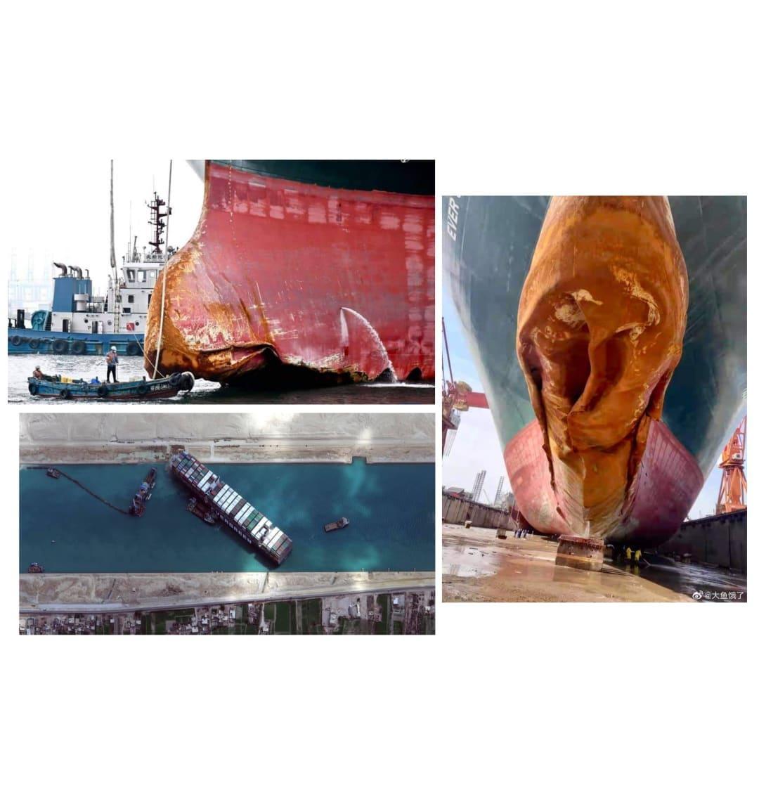 Pics show damage caused to huge container ship that blocked Suez Canal ...