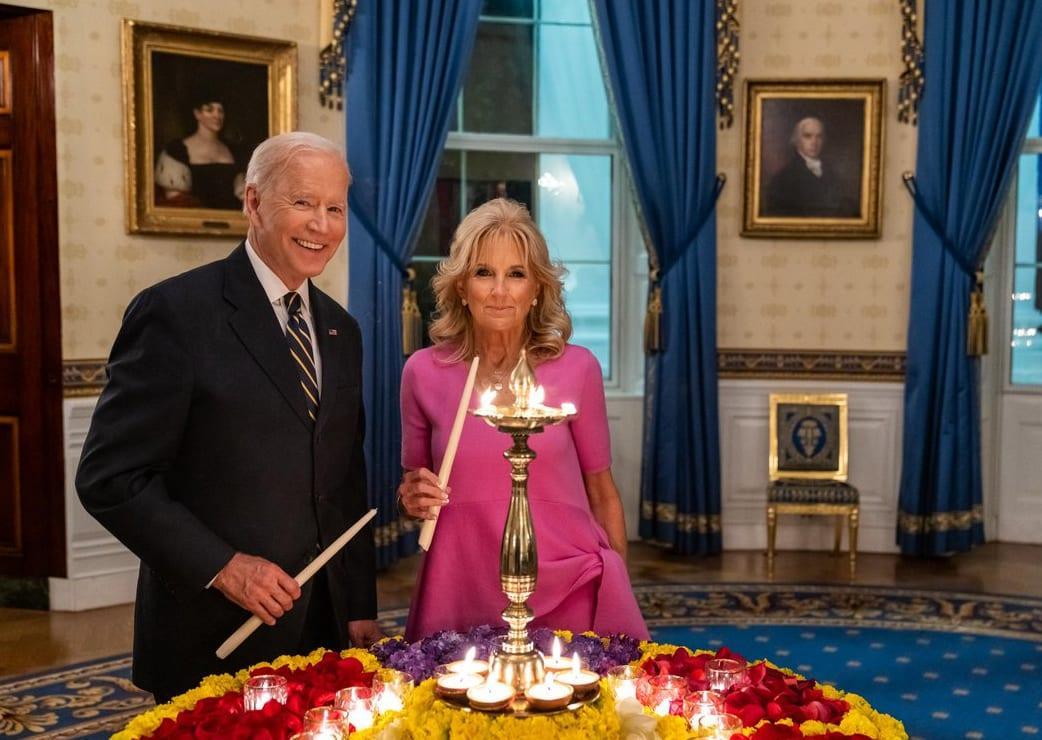 US President Joe Biden lights a lamp at White House on Diwali, pic ...