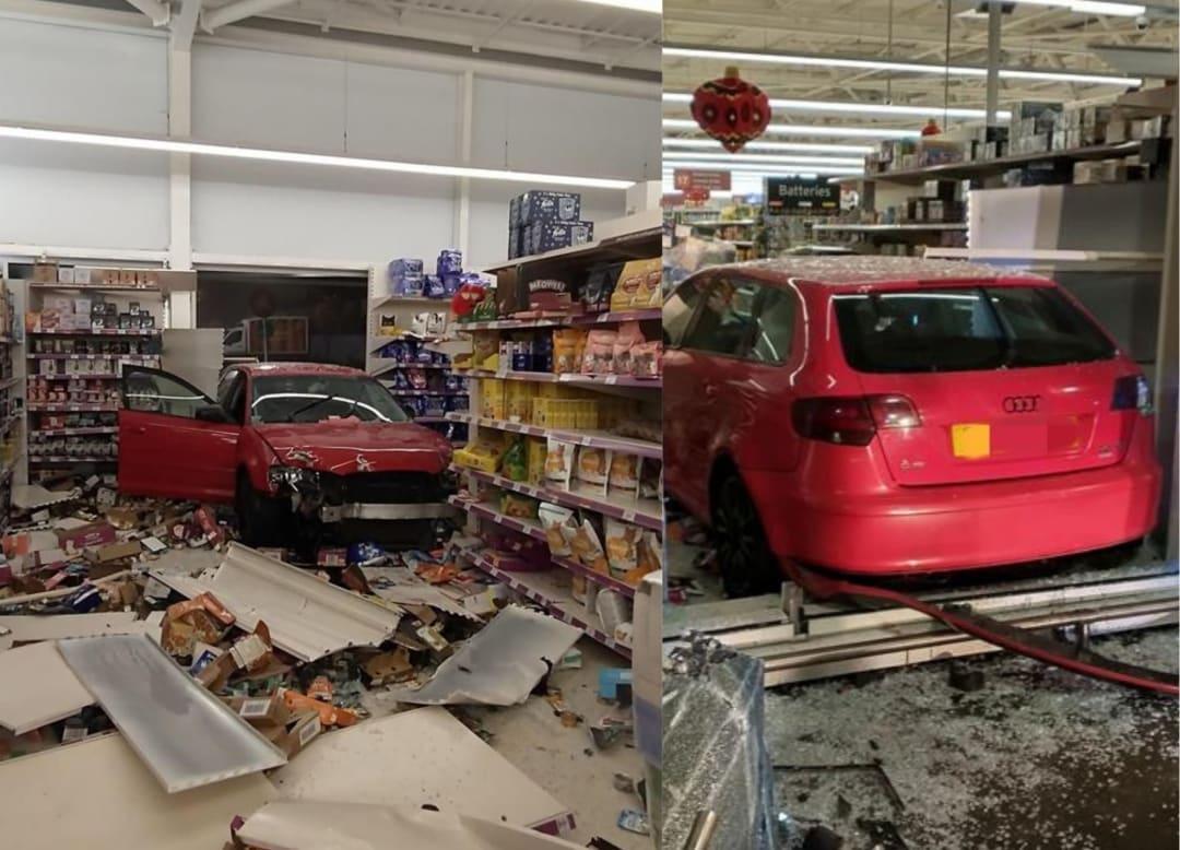 Car crashes through supermarket's window in UK; police share pics ...