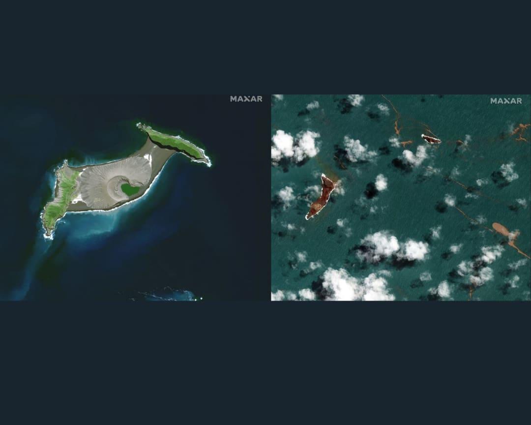 Before and after images show island left into pieces after Tonga ...
