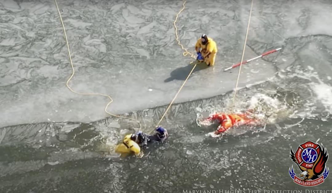 US firefighters training on frozen lake save 2 teens who fell through ...
