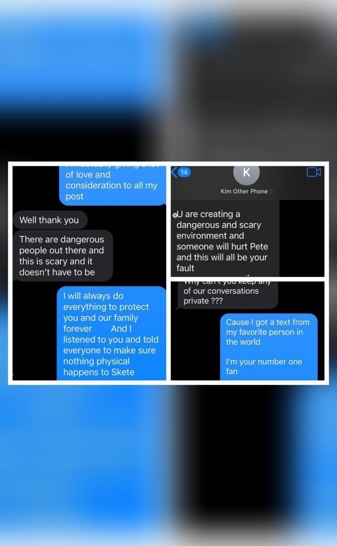 Kanye shares text messages he received from Kim over her boyfriend's safety