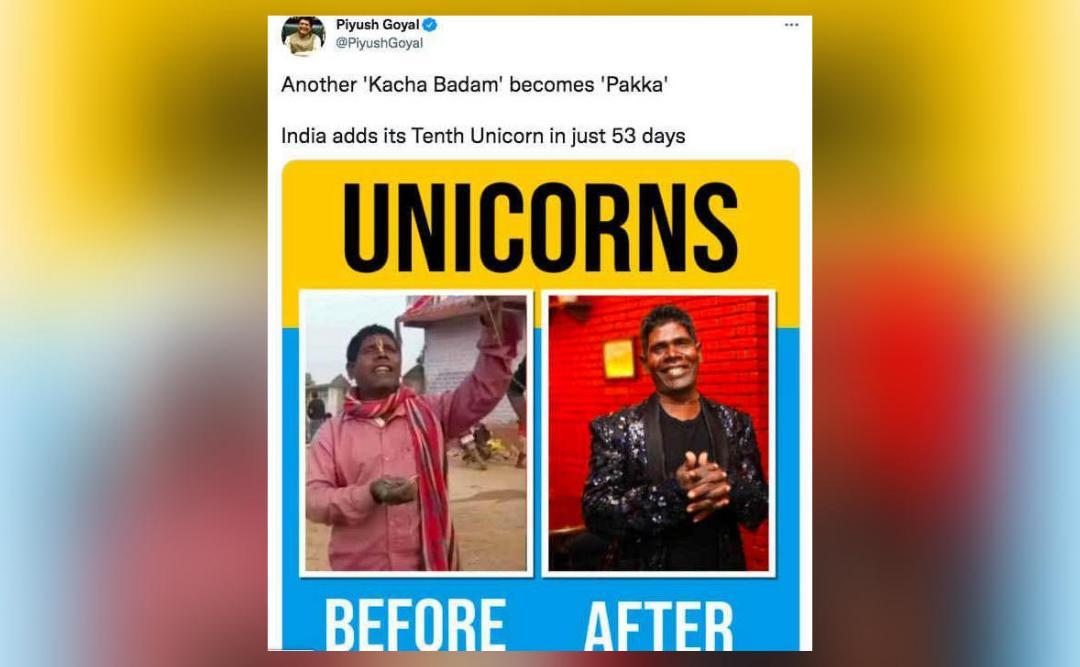 Goyal posts meme showing 'Kacha Badam' singer as India gets 10th ...