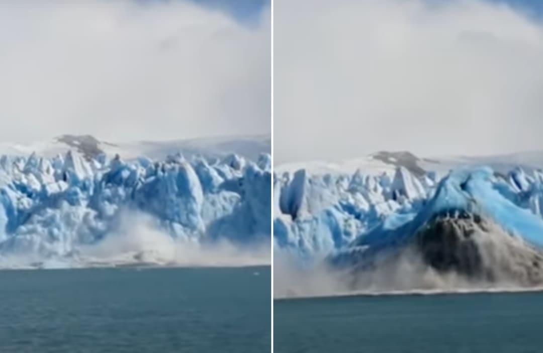 Video shows moment when part of glacier collapses & re-emerges in Argentina