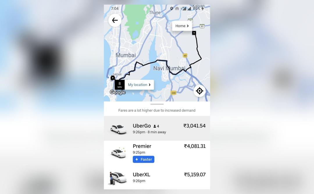 Pic shows Uber charging ₹3,000 for ride within Mumbai amid rains ...