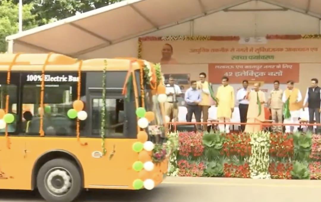 UP CM flags off 42 new electric buses for Lucknow & Kanpur | National ...