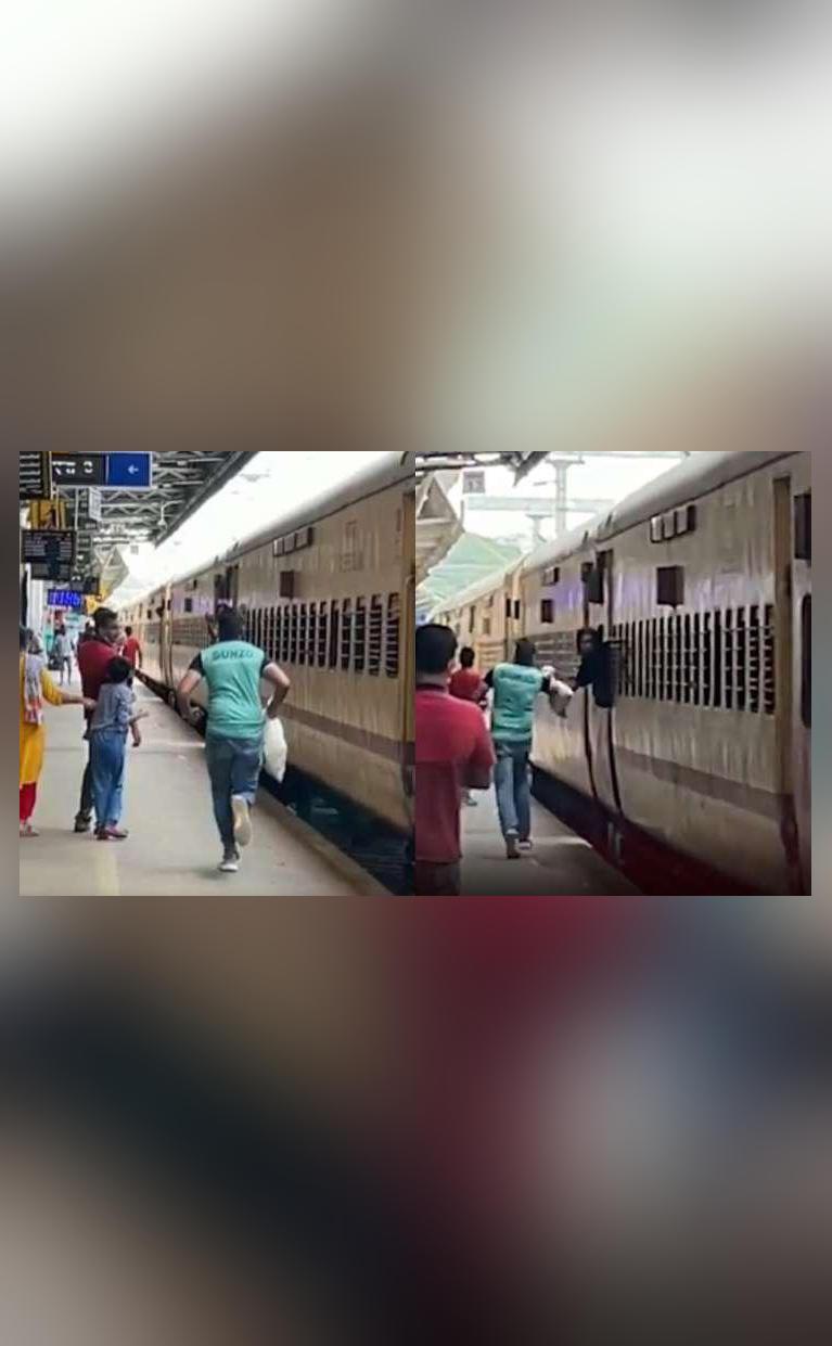 Dunzo agent runs behind moving train to deliver package to passenger ...