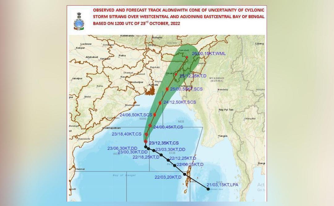 IMD releases predicted path of cyclone 'Sitrang' in the Bay of Bengal ...
