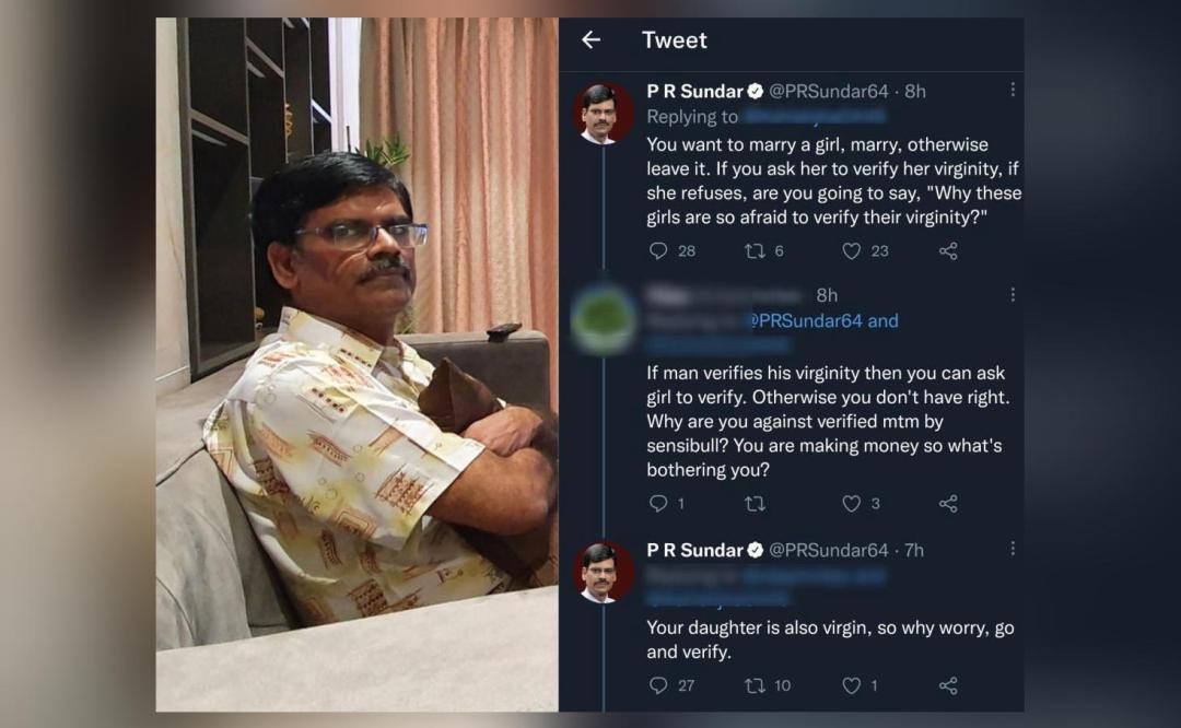 Trader PR Sundar comments on virginity of a Twitter user's daughter ...