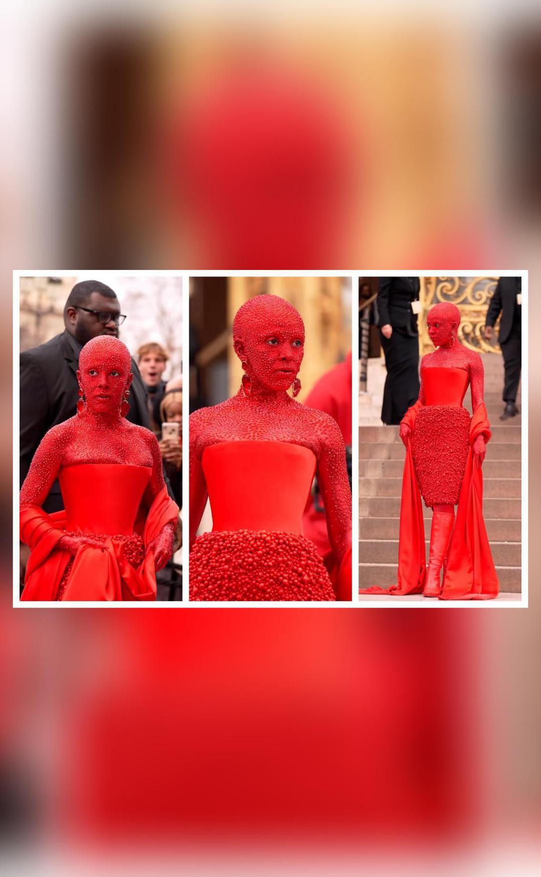 Singer Doja Cat covers herself in red paint, 30,000 crystals at Paris ...