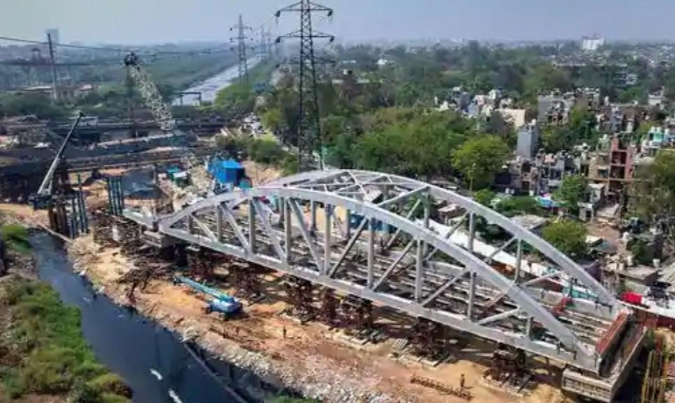 Steel span installed over drain on Delhi-Meerut RRTS corridor