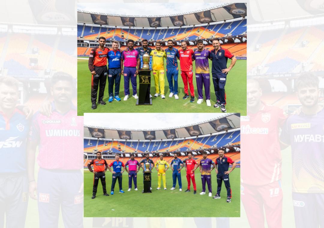 Captains pose with IPL 2023 trophy at Narendra Modi Stadium, Rohit ...