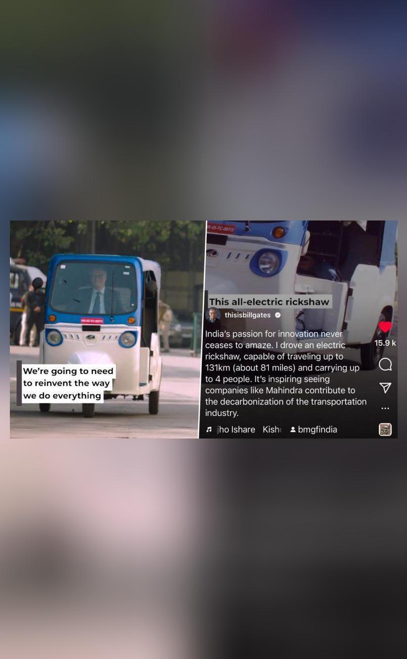 Bill Gates drives electric auto in India & shares video; Anand Mahindra ...