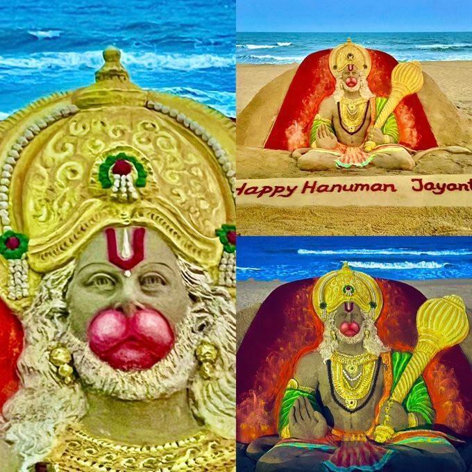 Artist creates sand sculpture of Lord Hanuman for Hanuman Jayanti ...