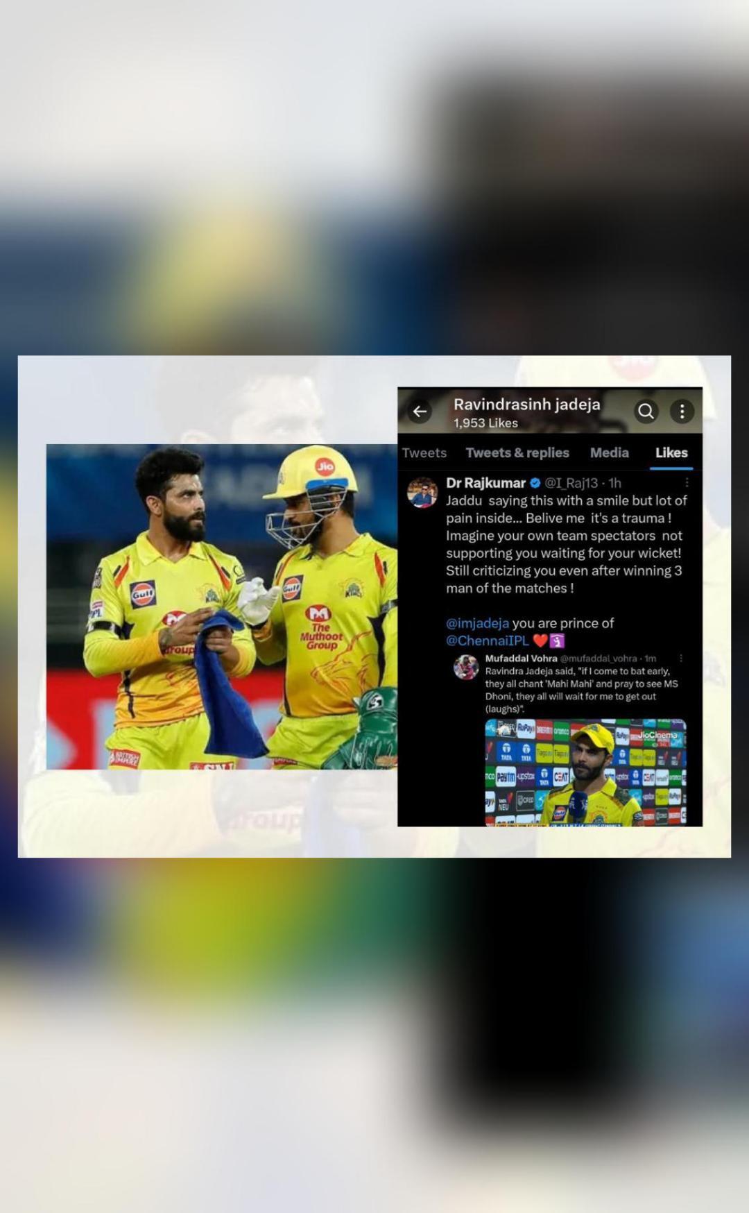 Jadeja likes 'Trauma' tweet that criticised CSK fans wanting him to get out to see Dhoni