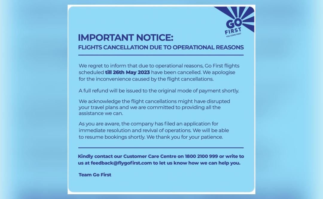 Bankrupt Go First extends flight cancellations till May 26