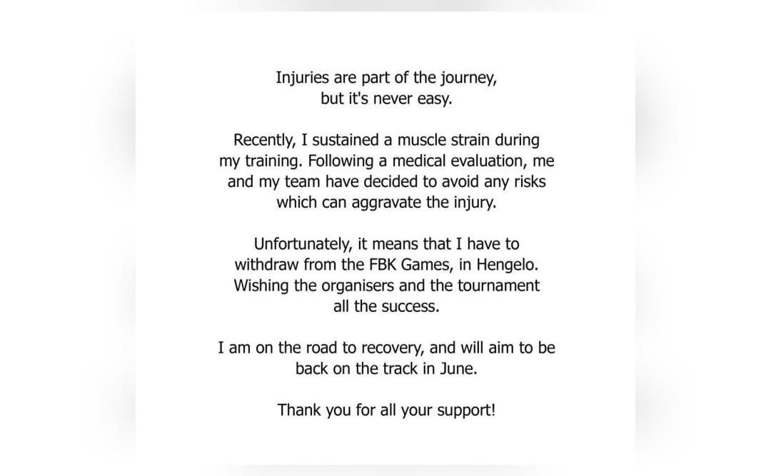 Neeraj Chopra pulls out of FBK Games after suffering muscle strain ... Neeraj Chopra pulls out of FBK Games after suffering muscle strain ...