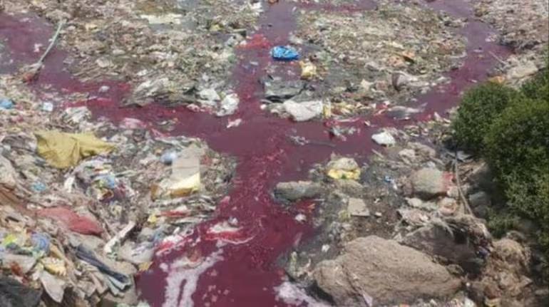 Stretch of Hindon river in Noida turns red, pic surfaces