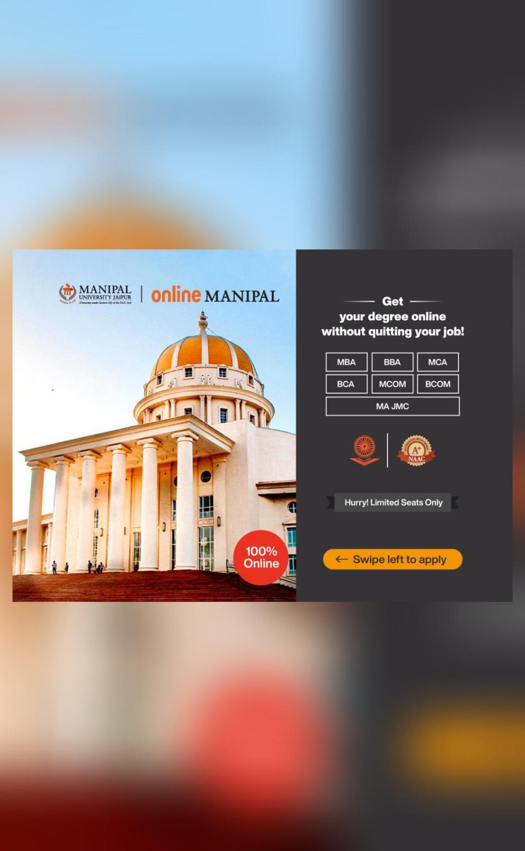 Few seats left for online degrees at Manipal University Jaipur