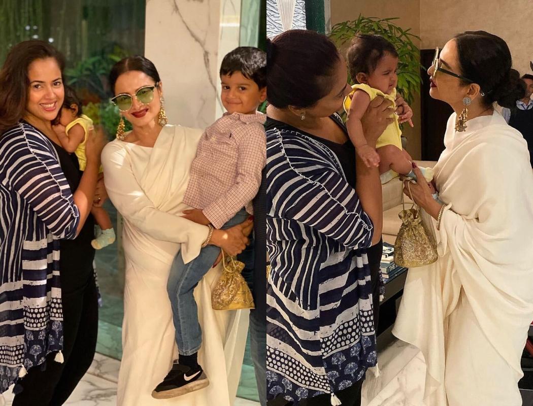 Sameera shares pics of kids with Rekha, says 'daughter was cranky'