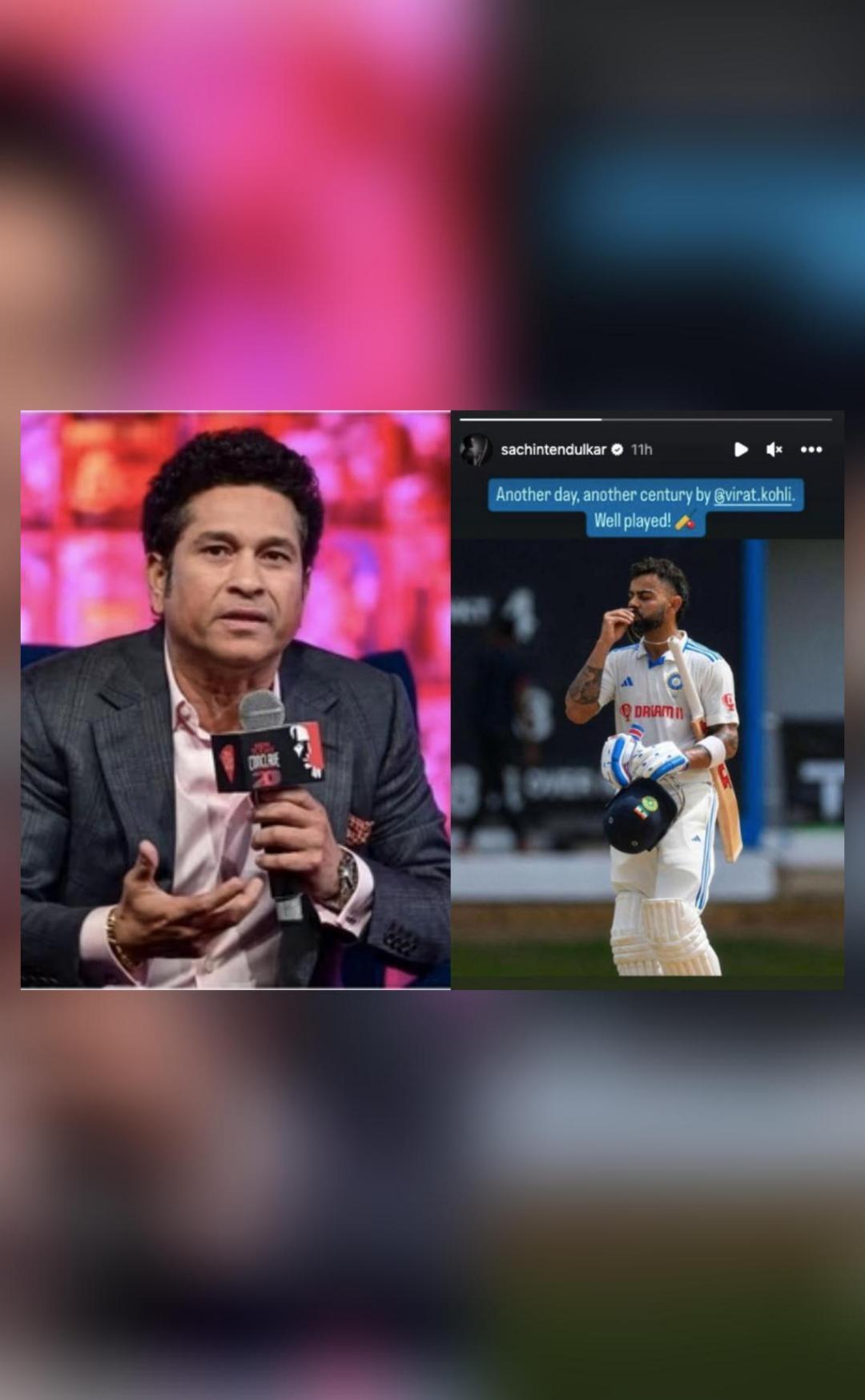 Sachin posts Insta Story, says 'Another day, another 100 by Virat'