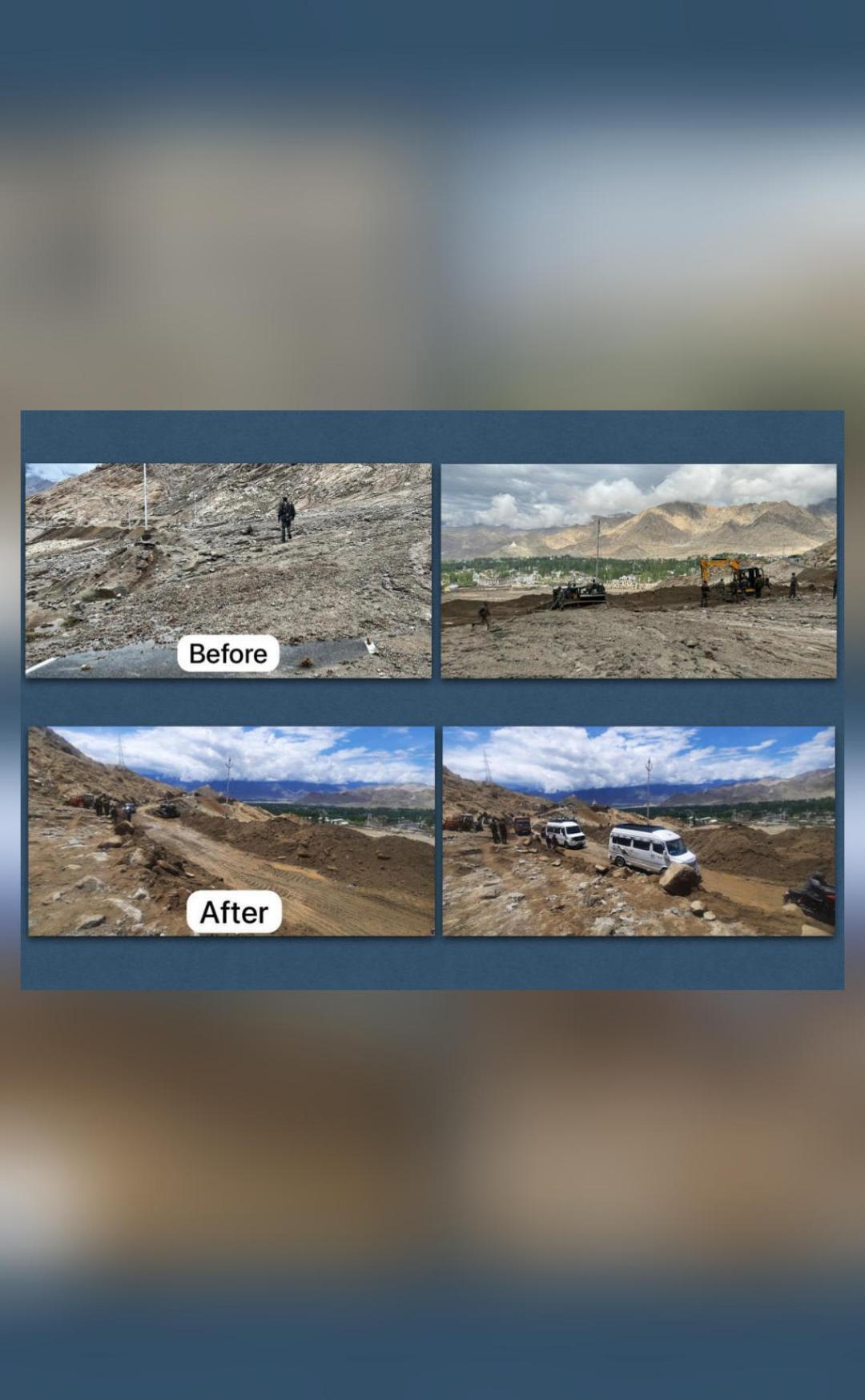 Before-after pics show damaged road cleared by Indian Army after heavy ...