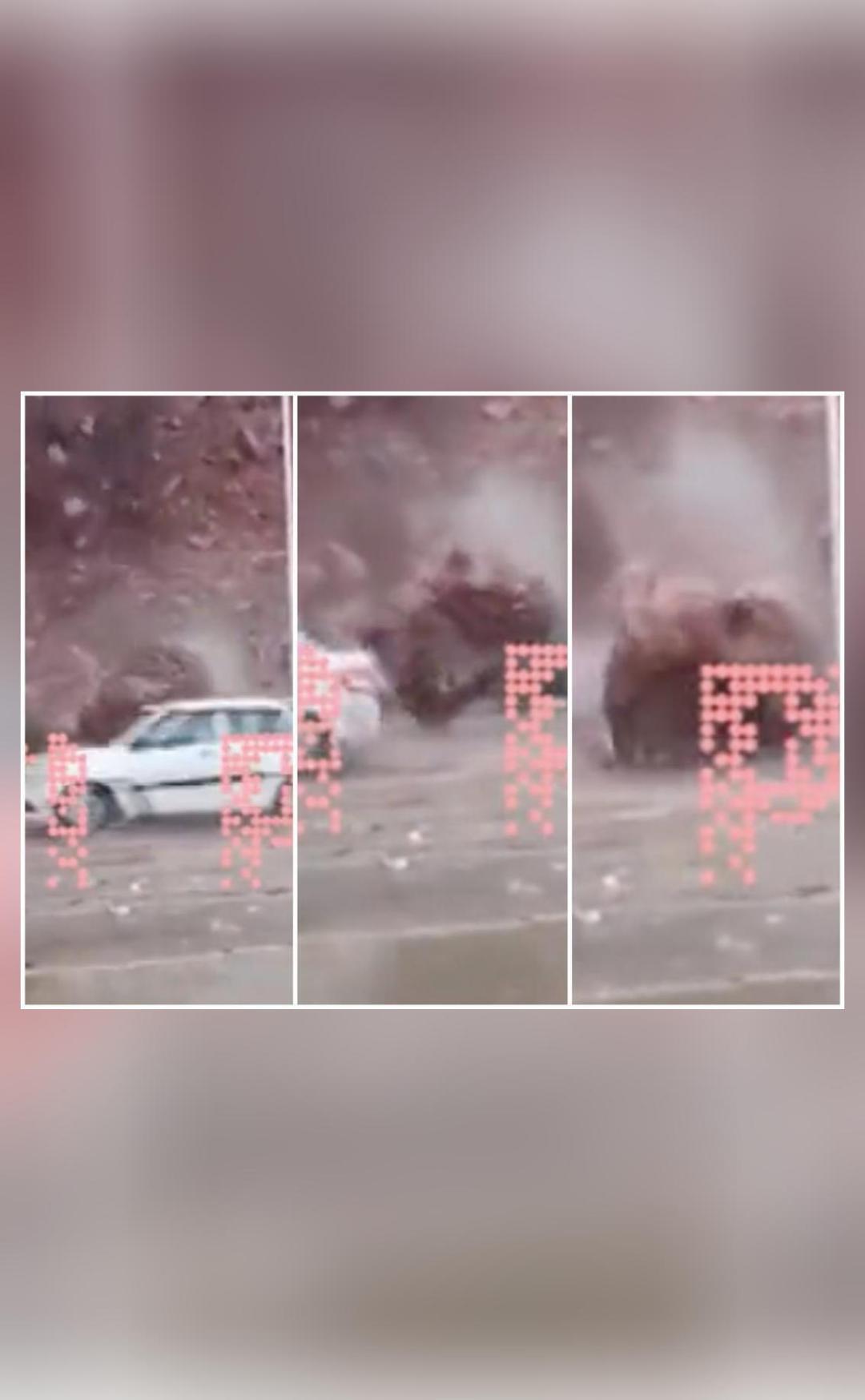 Car narrowly misses being crushed by rock amid landslide in Himachal ...