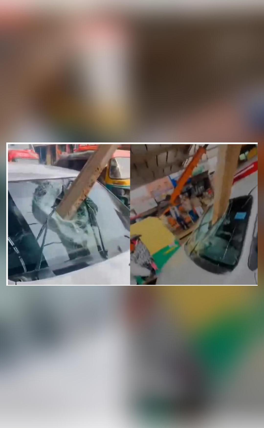 Ghaziabad: Iron girder pierces car windshield, driver survives ...