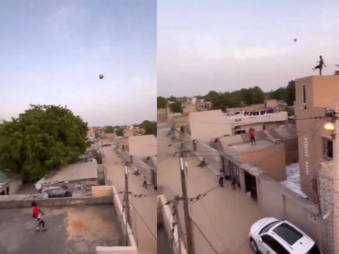 Video of 3 men playing football across rooftops goes viral - Watch ...