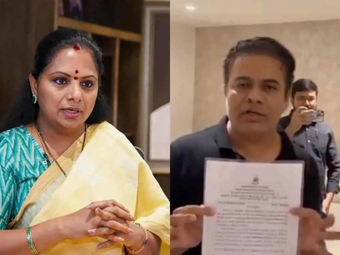 BRS leader KT Rama Rao meets K Kavitha at CBI office in Delhi ...