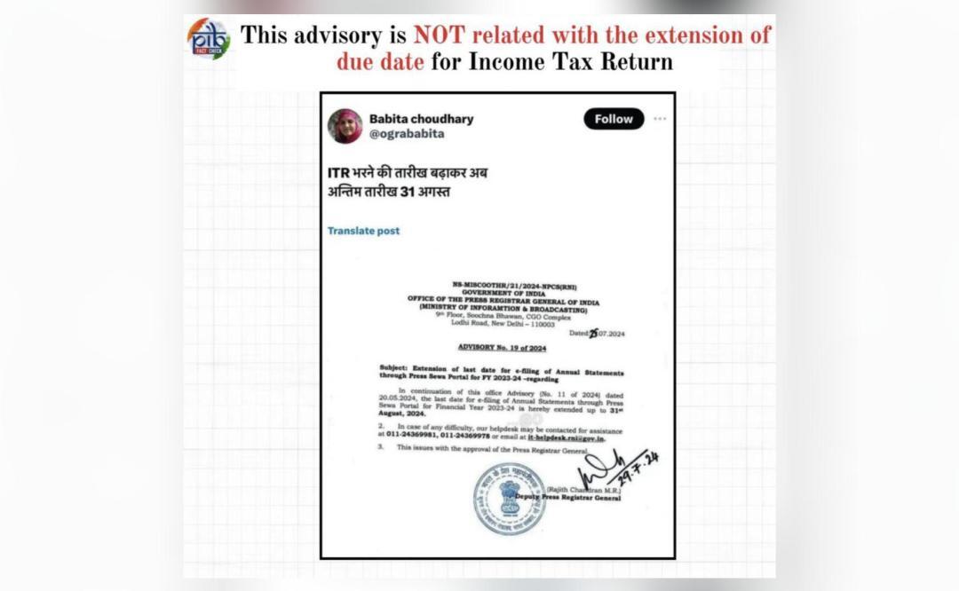 Fact check: Post wrongly claims ITR filing date extended to Aug 31 ...