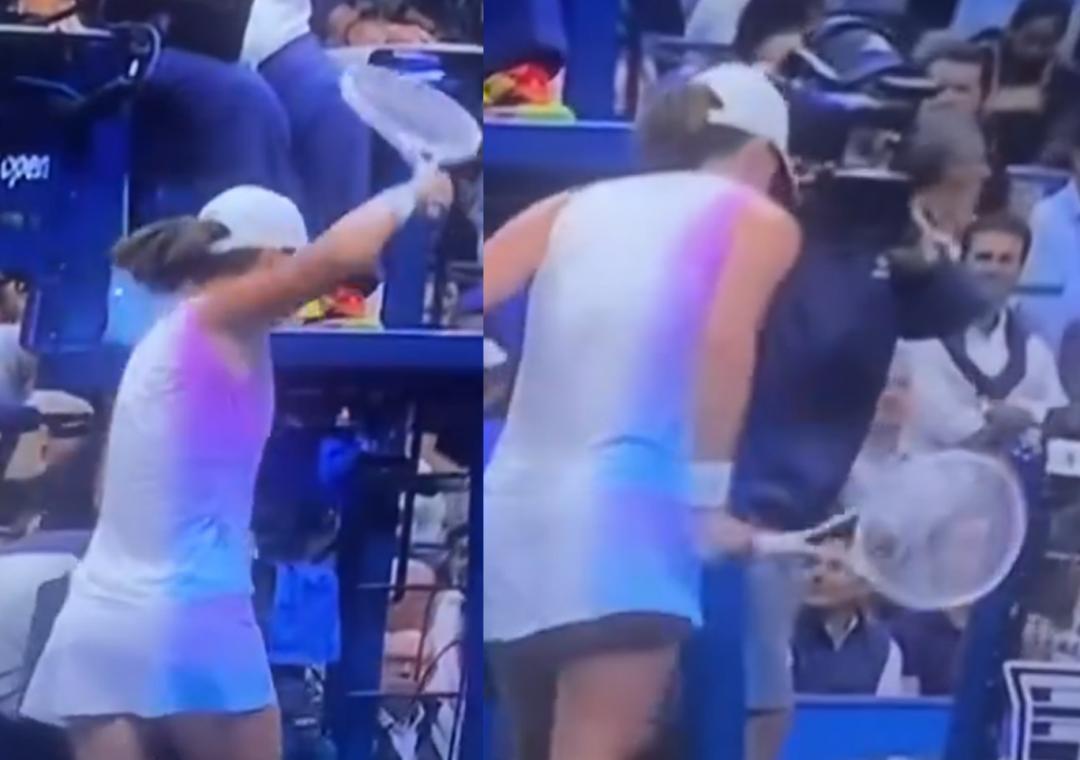 Iga Swiatek smashes her racquet in anger after losing US Open QF ...