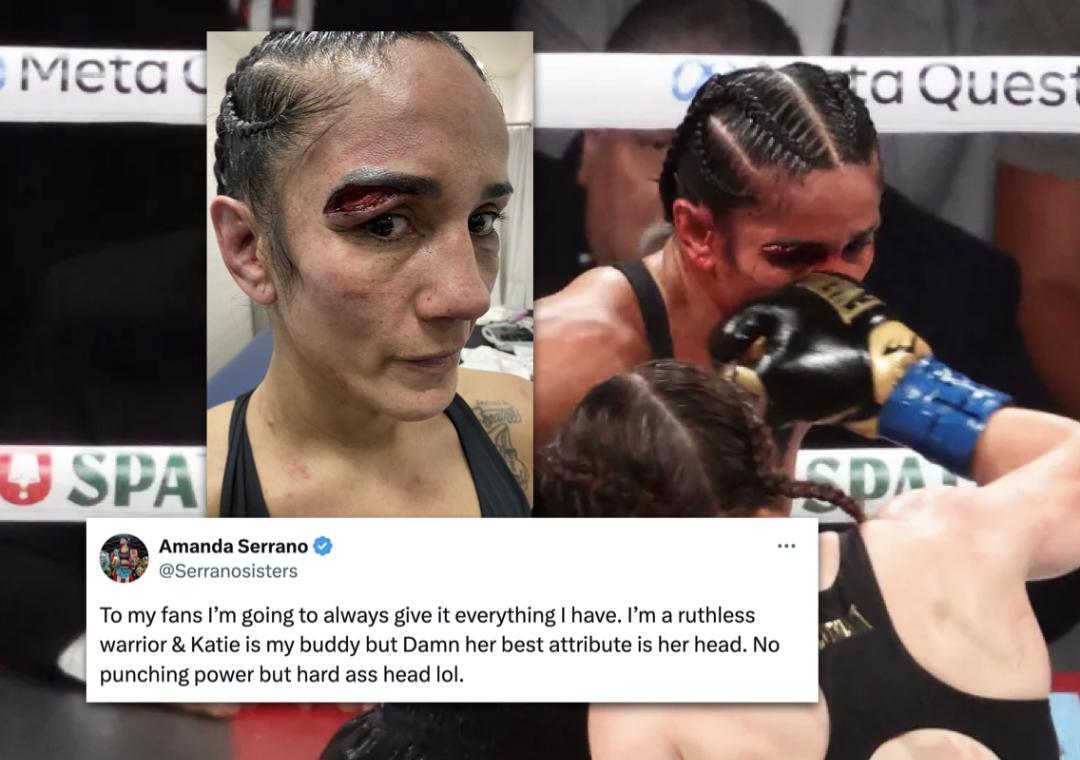 Boxer Serrano's skin above eye split open in 541-punch fight with Katie ...