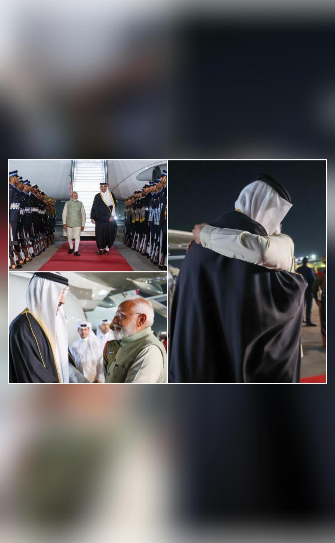 PM Modi receives Amir of Qatar at Delhi airport in rare gesture, hugs him | World News | Inshorts