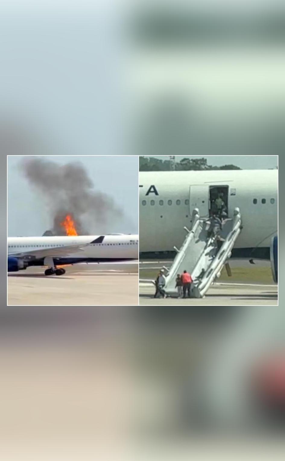 Video shows plane catching fire before taking off from US airport | World News | Inshorts
