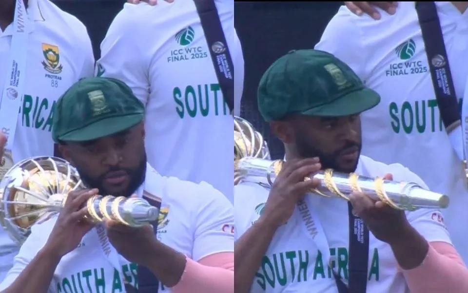 Temba Bavuma mimics machine gun celebration with WTC trophy | Sports ...