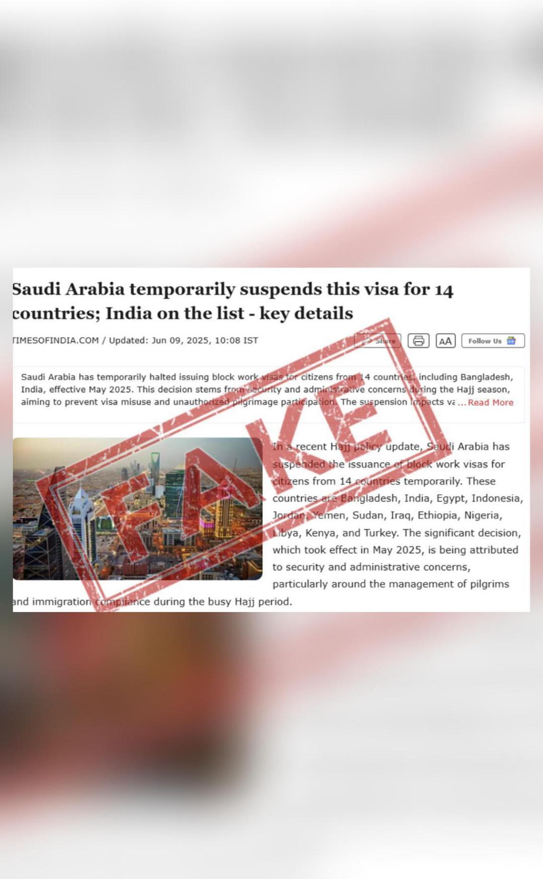 Saudi Arabia hasn't suspended block work visas for Indian citizens ...
