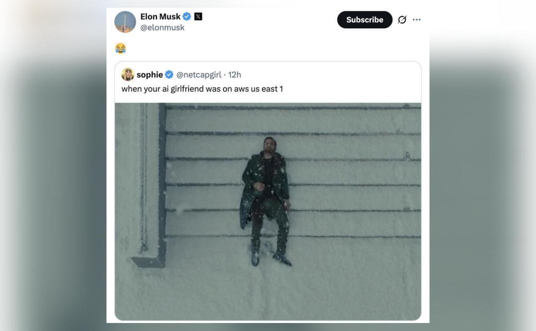 X user shares meme on 'AI girlfriend' amid AWS outage, Elon Musk reacts ...